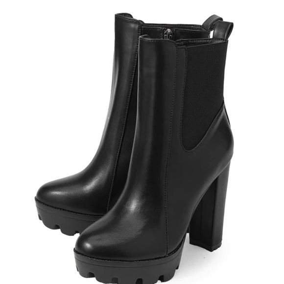 SHEIN | Shoes | Round Toe Mid Calf Chunky Heel Platform Boots | Poshmark